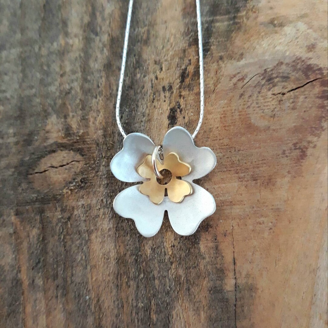 Four Leaf Clover Silver and Gold Pendant Symbol of Good Luck Nature ...