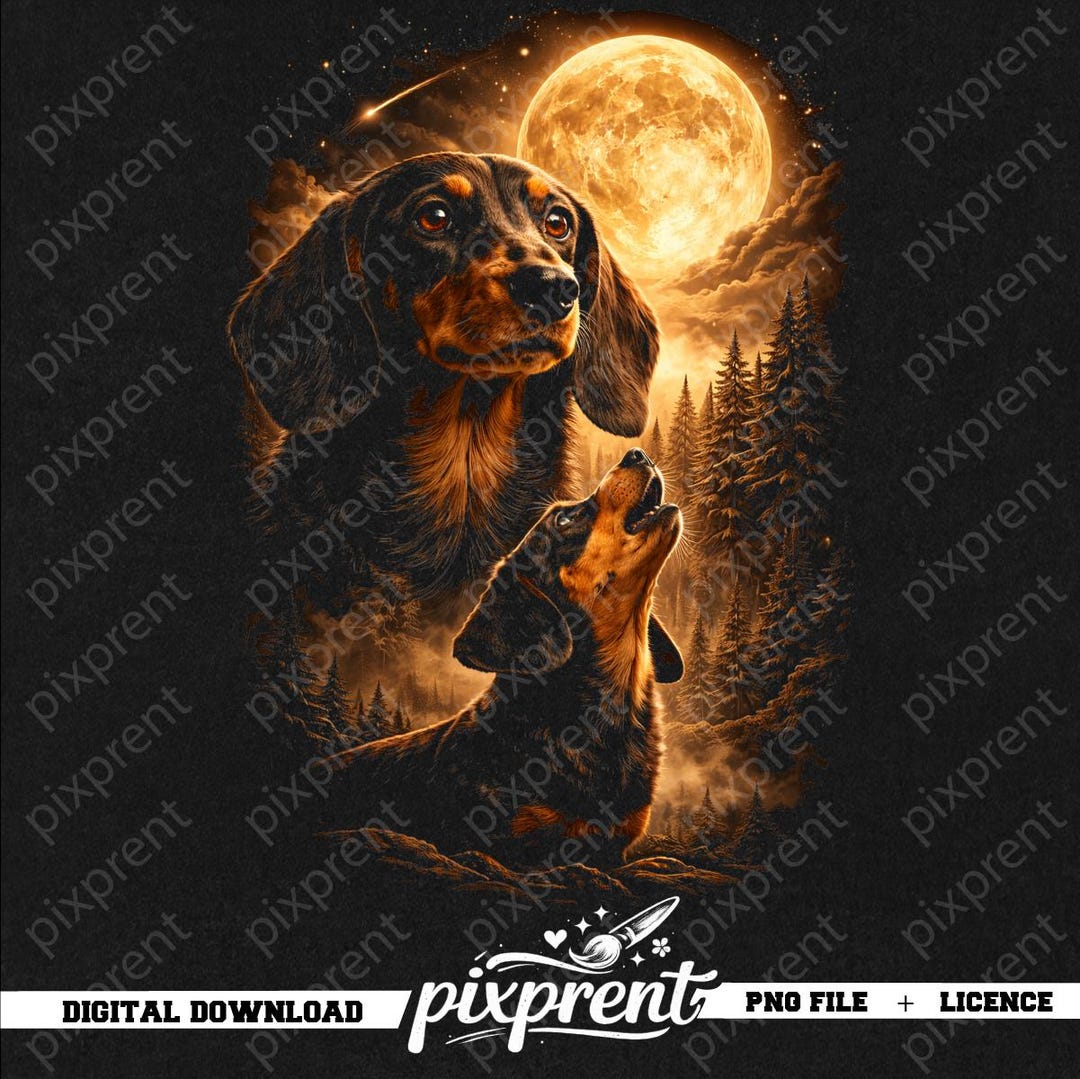 Dachshund Moon PNG, Funny Weiner Dog Lover Retro Design (digital ...