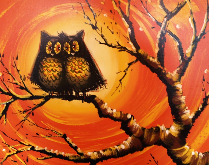 HUGE OWL PAINTING // Smile // Vintage Owls // Mid Century Modern Oil ...