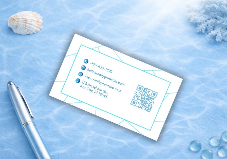 Blue Minimalist QR Code Business Card Template (PDF) - Etsy