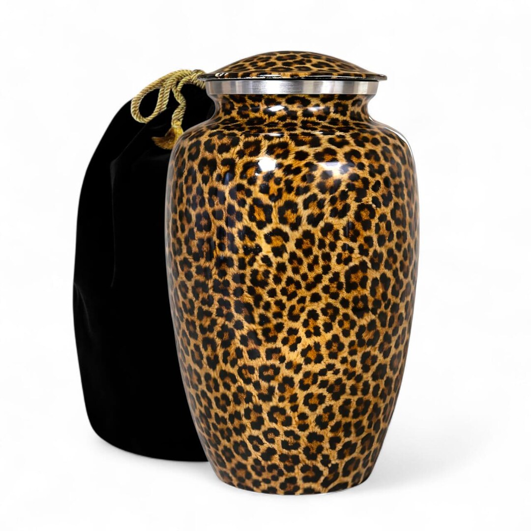 Leopard Print Cremation Urn for Human Ashes – Memorial Urn With Velvet ...