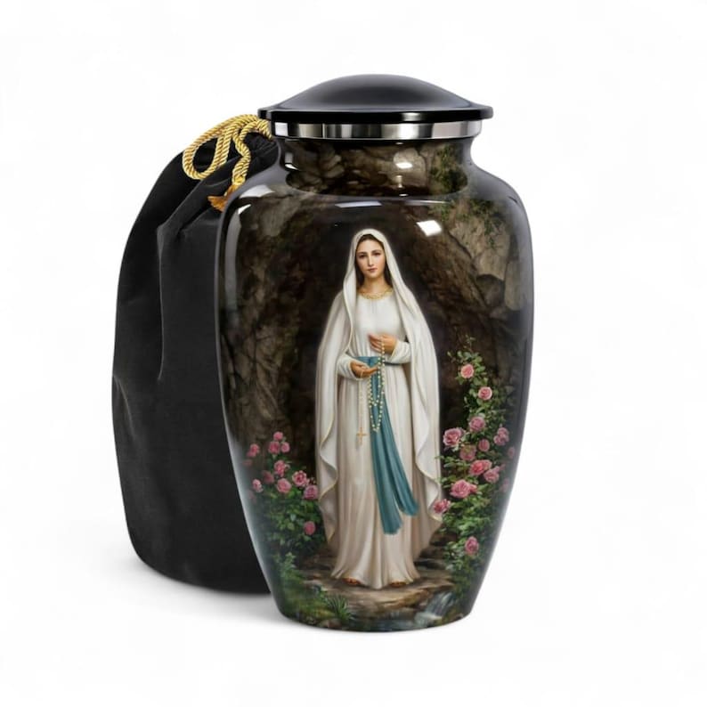 Religious Urn for Human Ashes - Adult Cremation Keepsake With Velvet ...