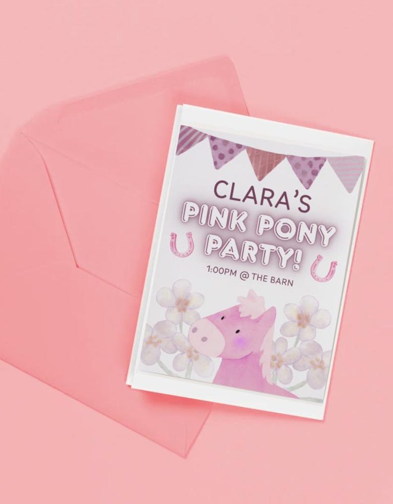 Pink Pony Party Invitation - Template - Etsy