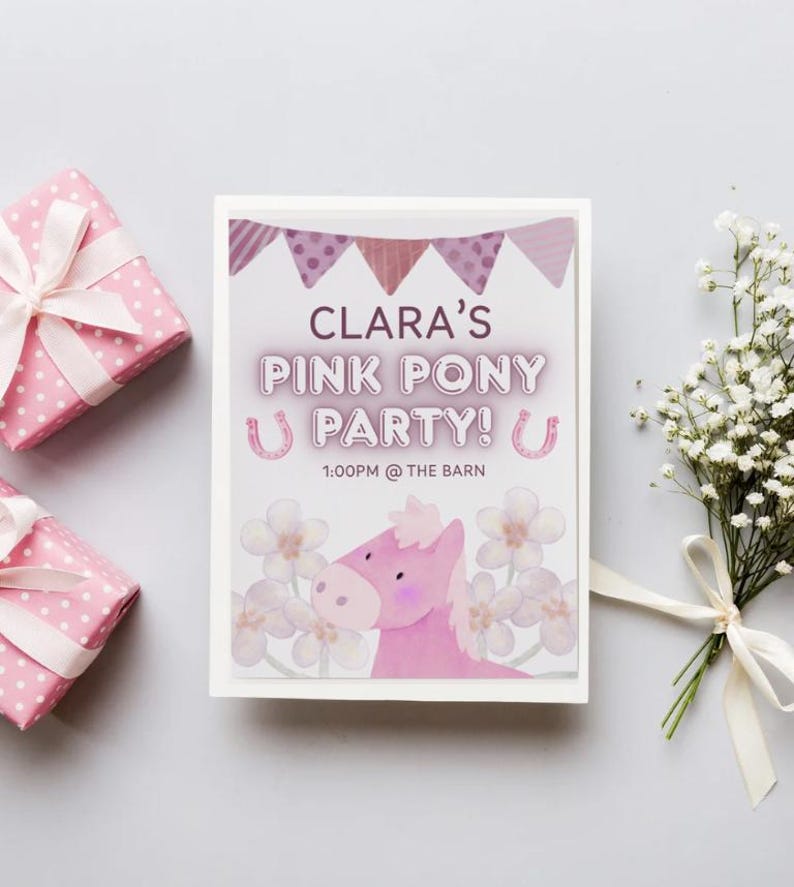 Pink Pony Party Invitation - Template - Etsy