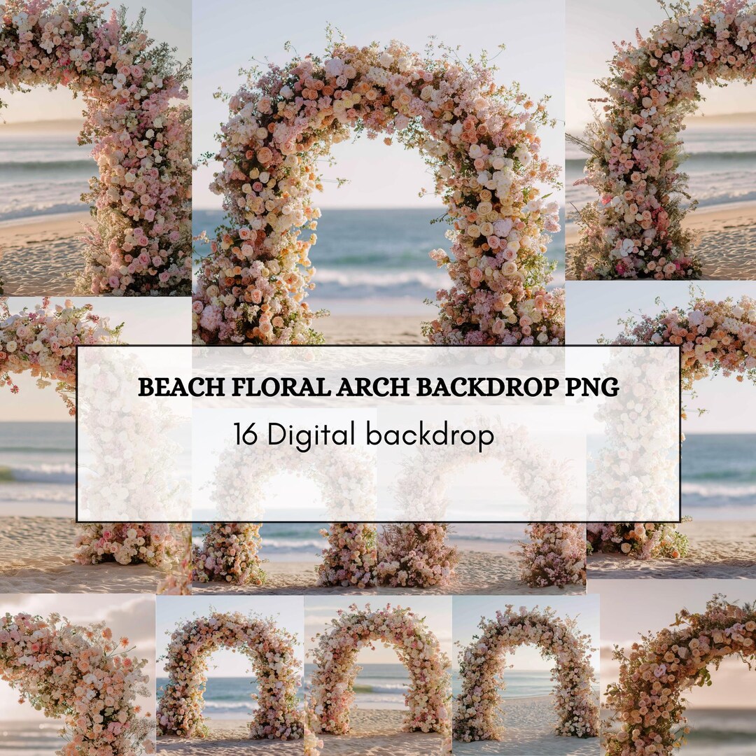 Beach Wedding Floral Arch Backdrops | Coastal Ceremony PNG Set (16 ...