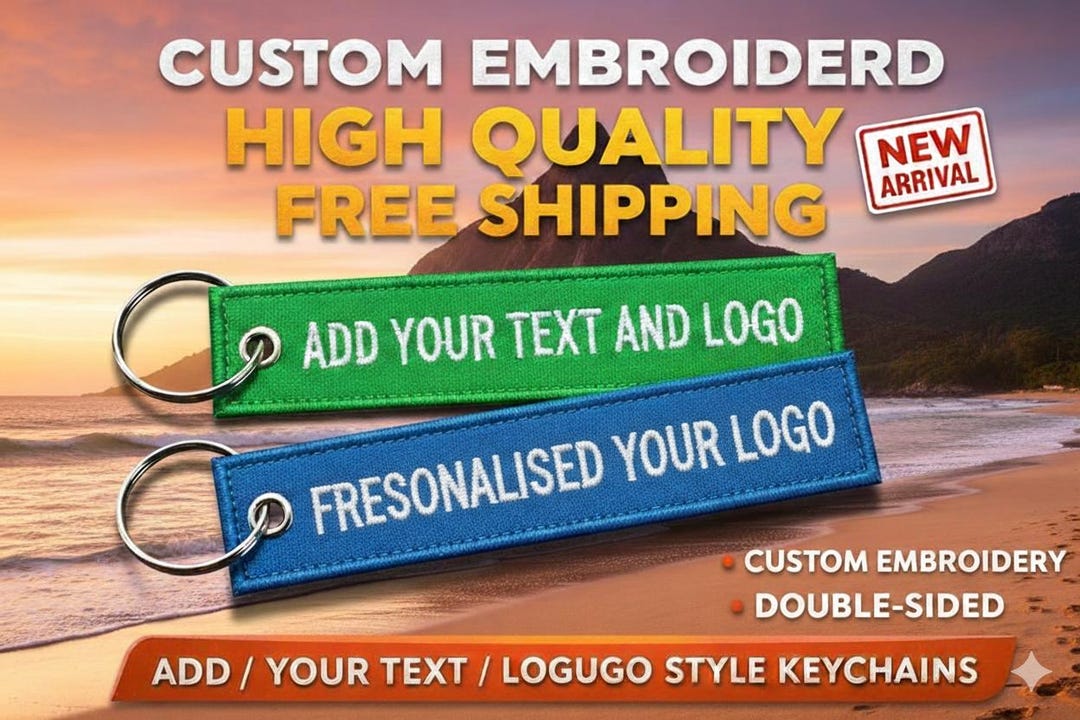 Custom Embroidered Keychain, Personalized Text and Logo Double Sided ...