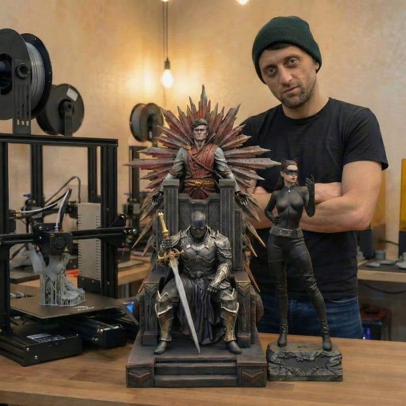 Highly Detailed Batman & Catwoman STL | Throne Diorama 3D Print File ...