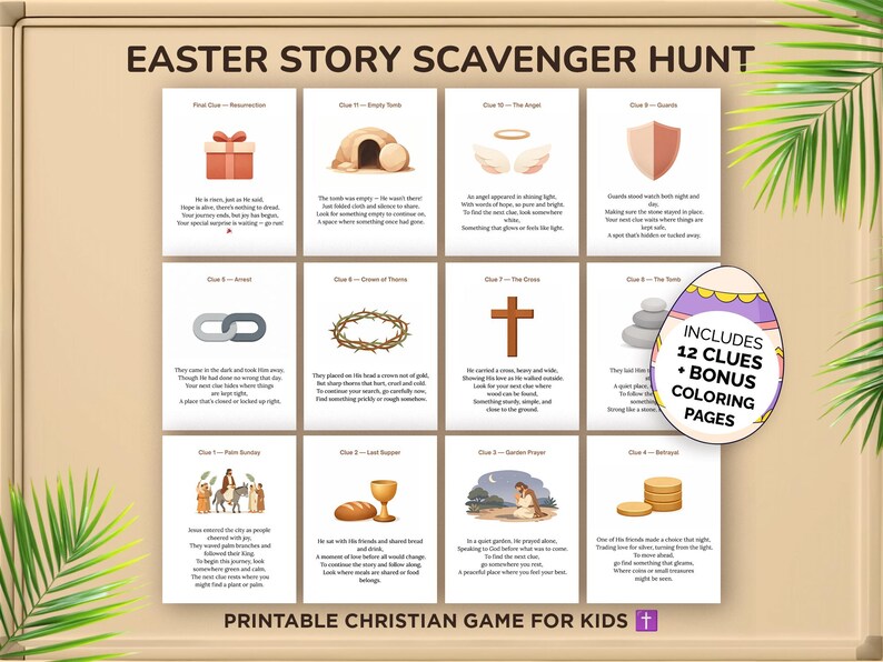 Christian Easter Story Scavenger Hunt Printable Game for Kids (digital ...