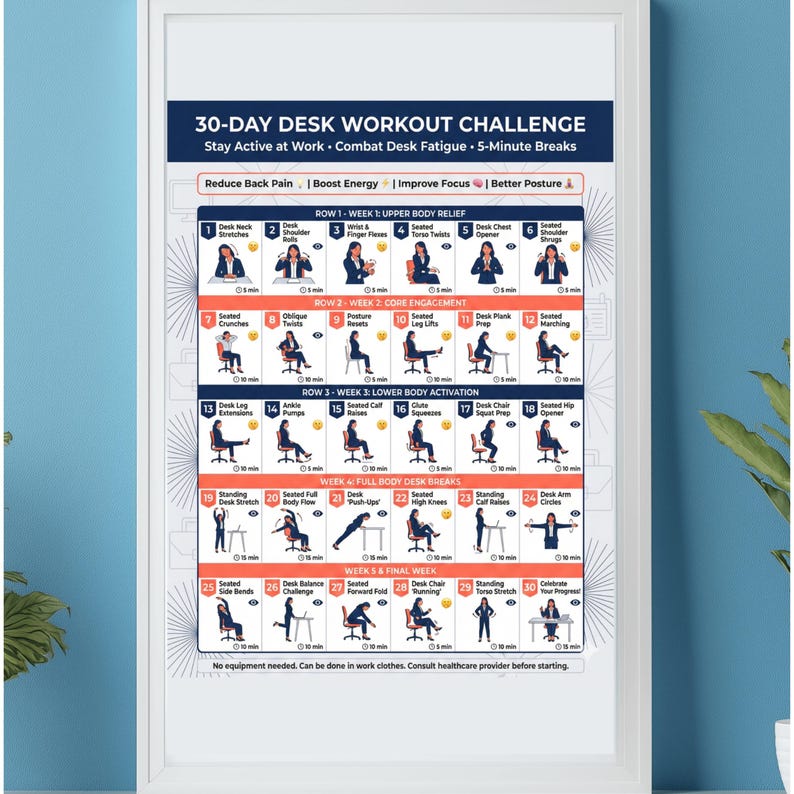 30-day Desk Workout Challenge | Office Chair Exercises for Women | Work ...