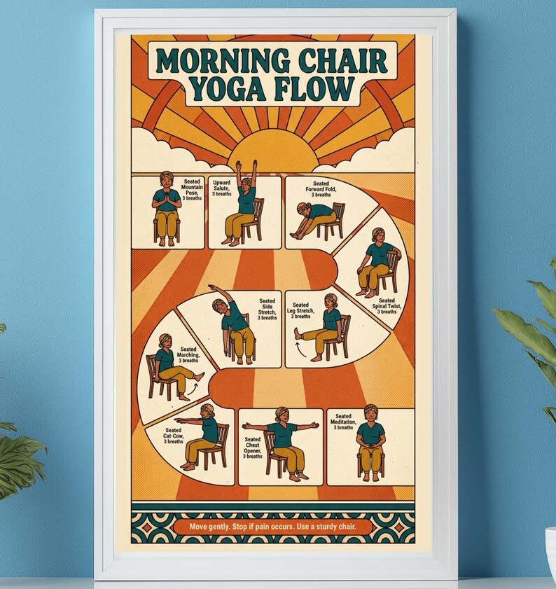 Morning Chair Yoga Flow Printable Poster Seated Yoga Routine for ...