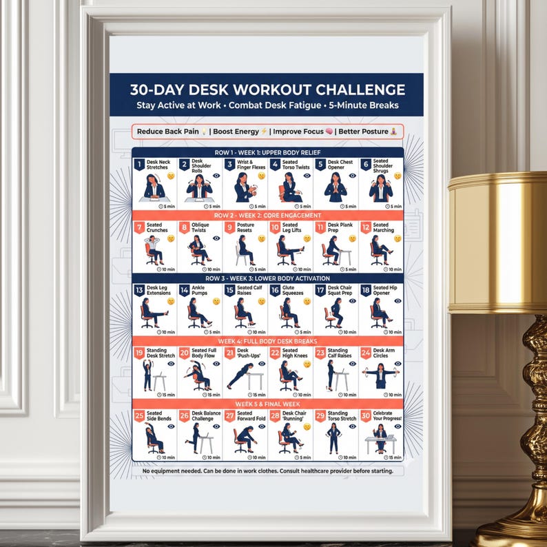 30-day Desk Workout Challenge | Office Chair Exercises for Women | Work ...