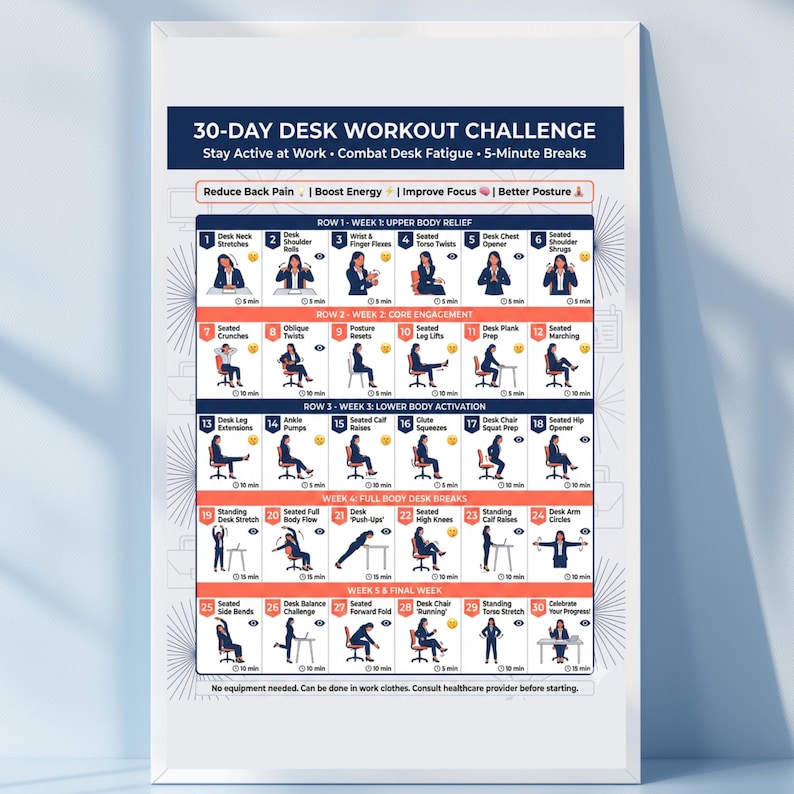 30-day Desk Workout Challenge | Office Chair Exercises for Women | Work ...