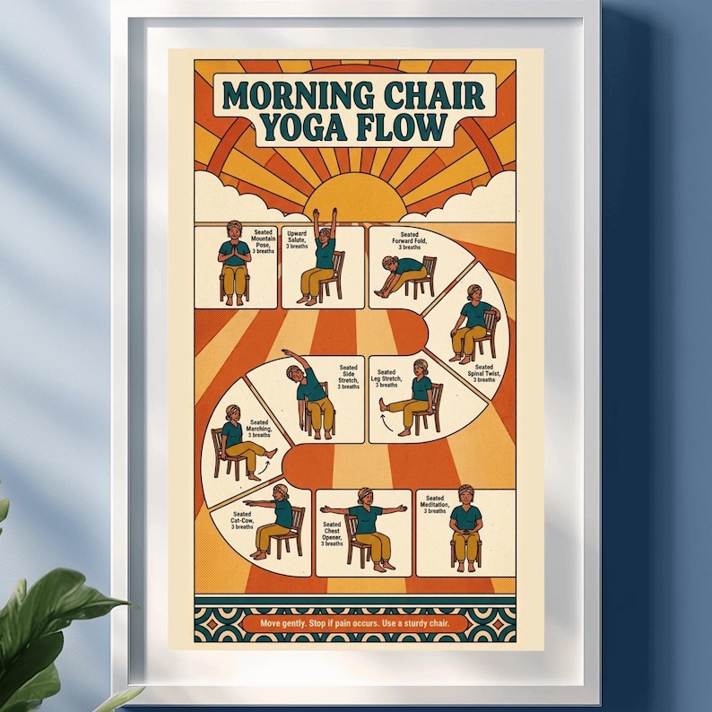 Morning Chair Yoga Flow Printable Poster Seated Yoga Routine for ...
