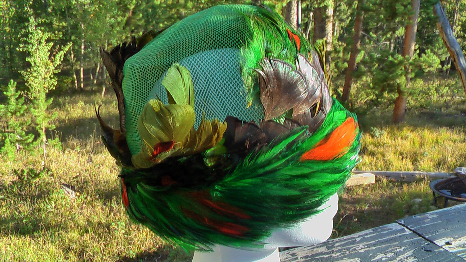 VERY COOL Multi Colored Feather Fedora Green Feathers for REPURPOSING ...