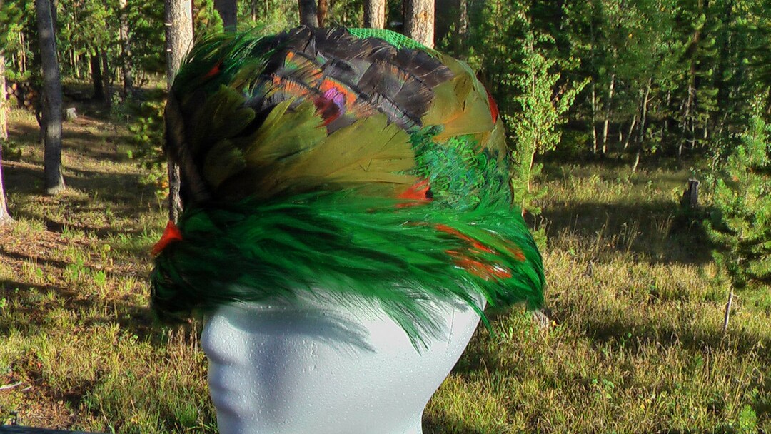VERY COOL Multi Colored Feather Fedora Green Feathers for REPURPOSING ...