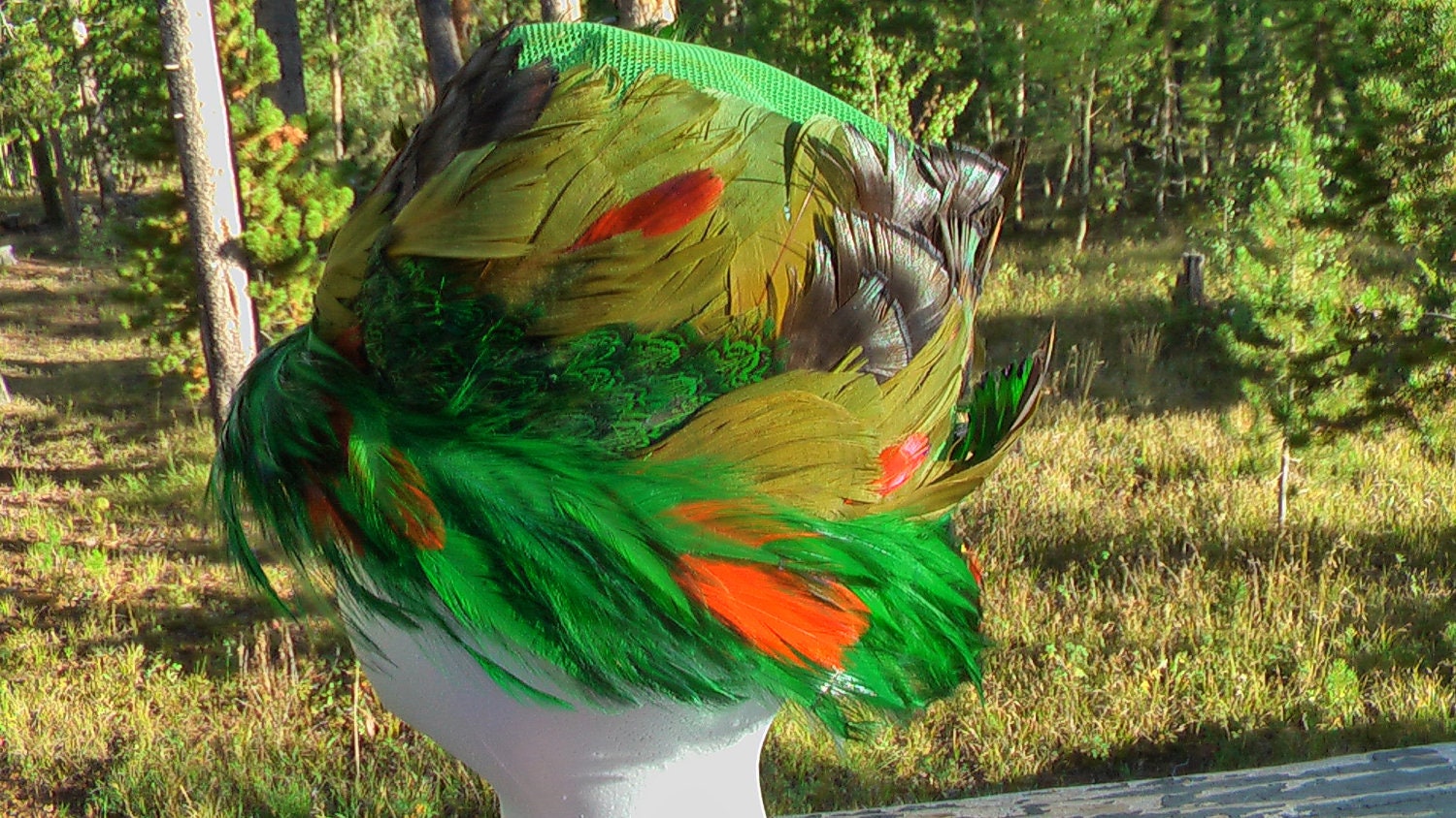 VERY COOL Multi Colored Feather Fedora Green Feathers for REPURPOSING ...