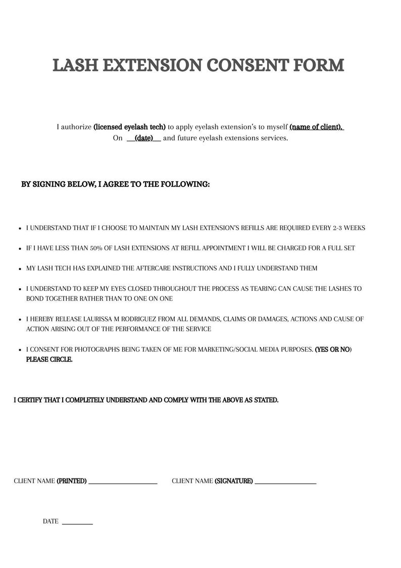 Editable Eyelash Consent Form - Etsy