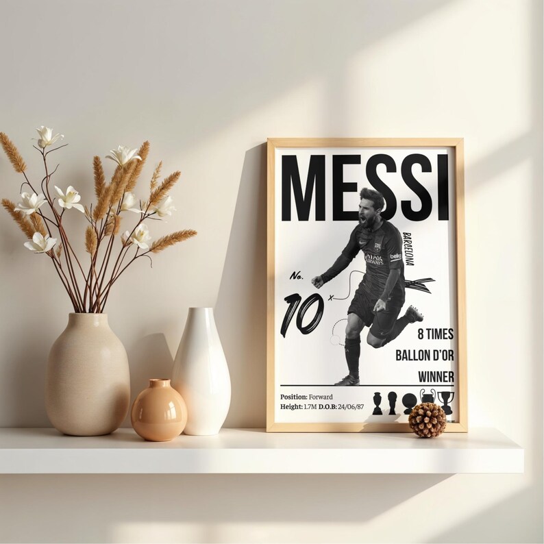 Lionel Messi Minimalist Football Poster | Black & White Digital Print ...