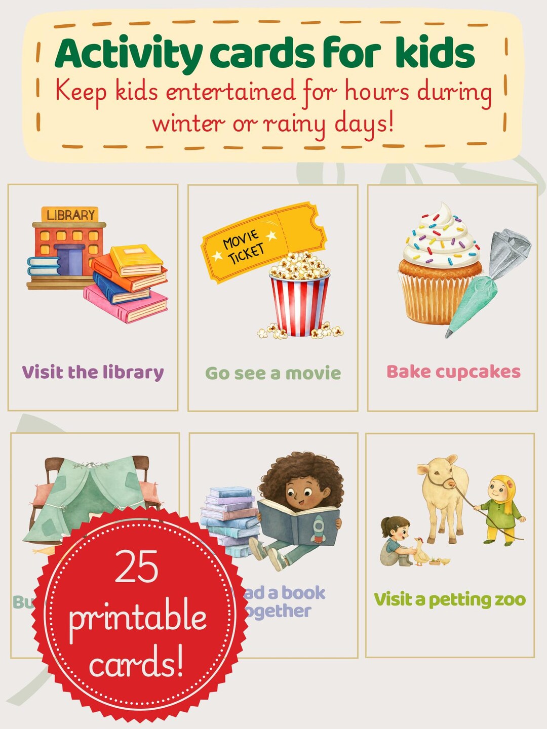 Activity Cards for Kids, 25 Flashcards. Indoor & Outdoor, Screen Free ...