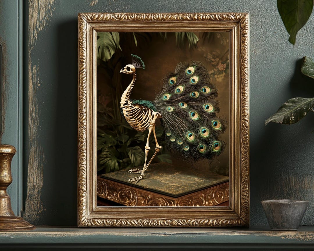 Gothic Peacock Skeleton Art Print Digital Download | Curiosity Cabinet ...