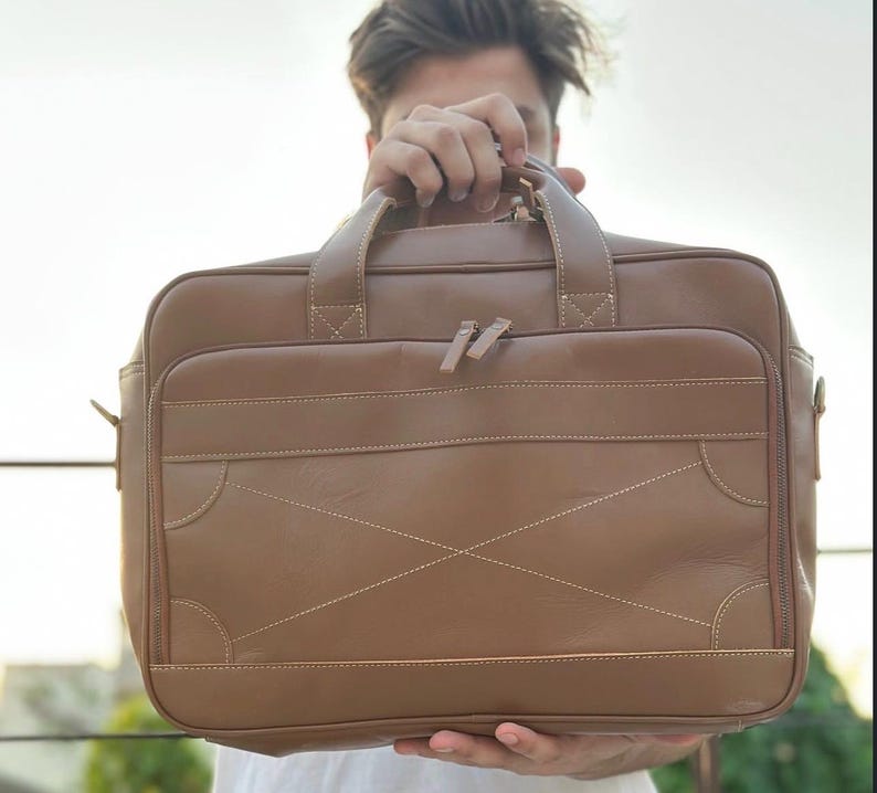 Handmade Full Grain Leather Laptop Bag - Personalized Briefcase for Men ...