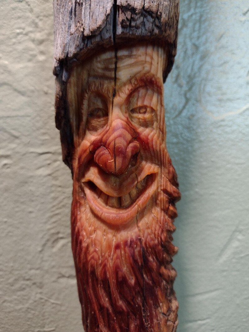 Wood Spirit Carving: Pine Knot Wizard, Wall Hanging Folk Art - Etsy