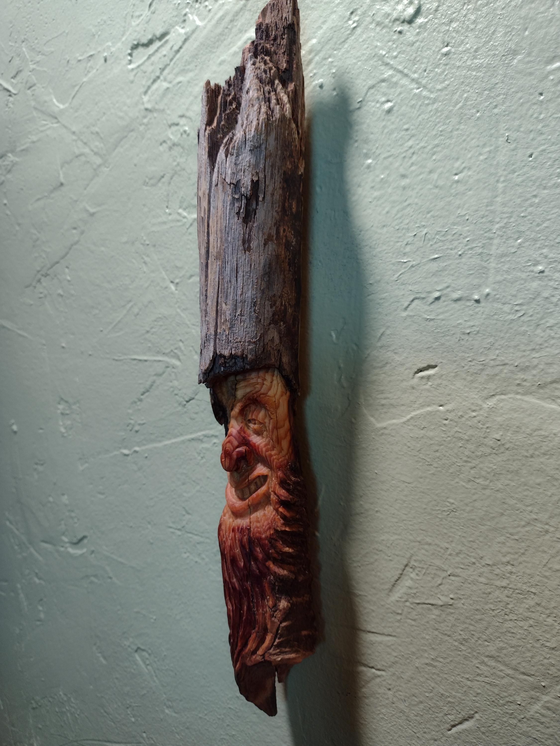 Wood Spirit Carving: Pine Knot Wizard, Wall Hanging Folk Art - Etsy