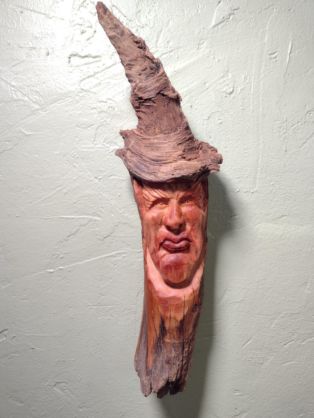 Wood Spirit Carving: Pine Knot Wizard Wall Hanging by New Mexico Artist ...
