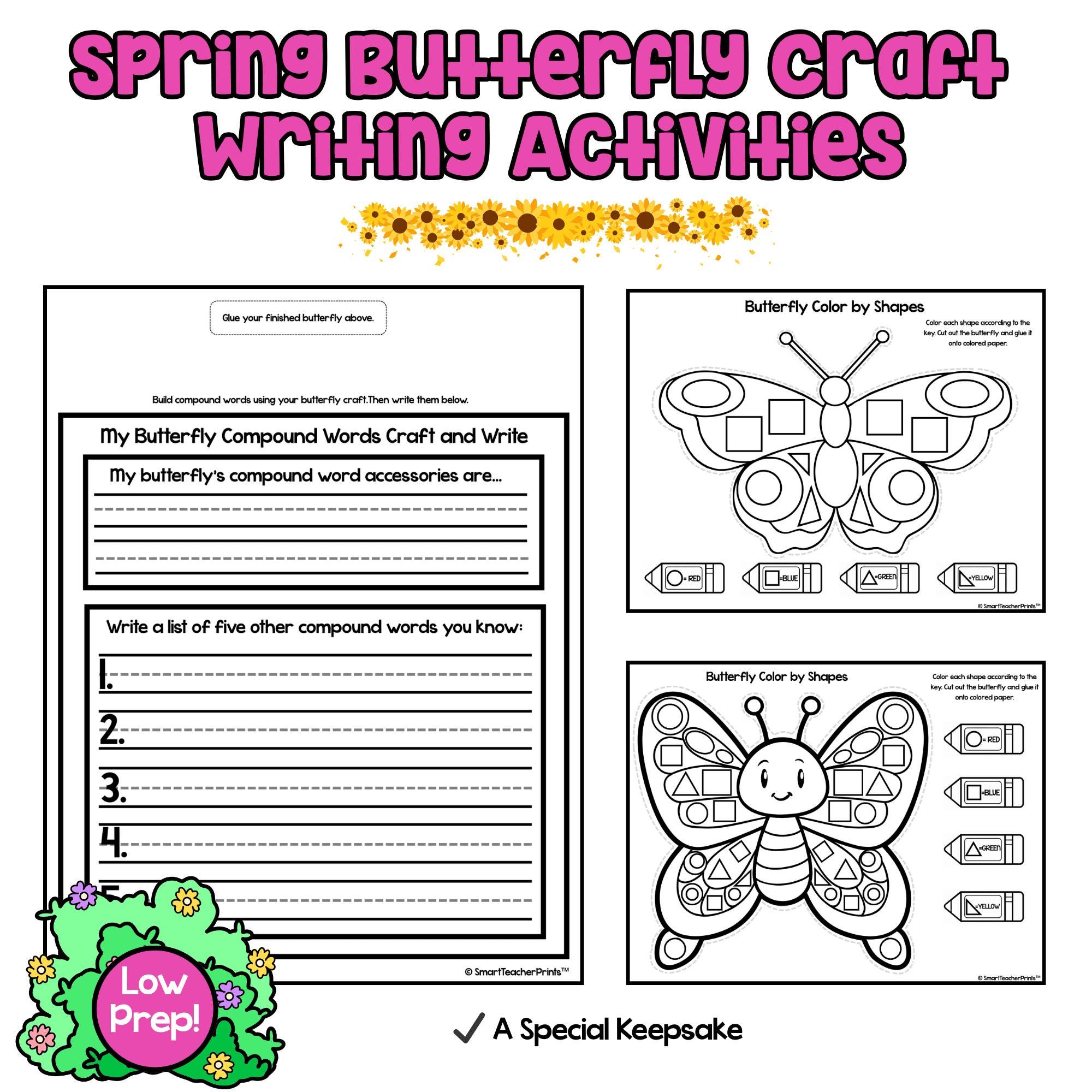Spring Compound Words Butterfly Craft and Math Activities - Etsy