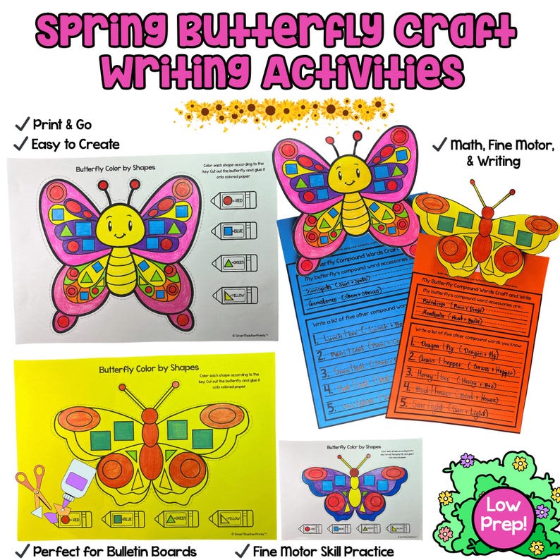Spring Compound Words Butterfly Craft and Math Activities - Etsy