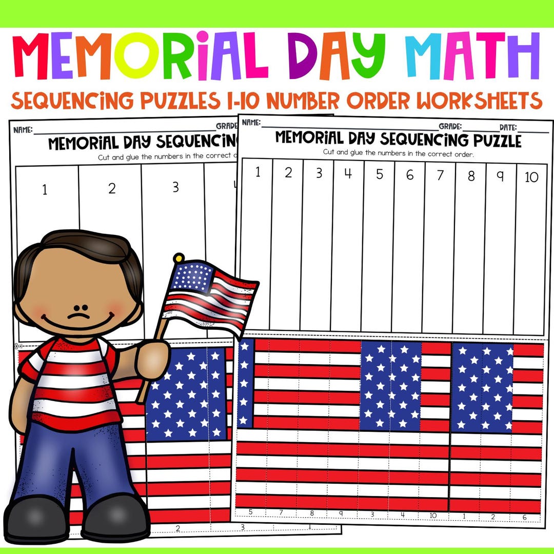 Memorial Day Math Activities Sequencing Puzzles 1-10 Number Order ...