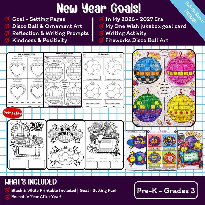 2026-2027 New Year Goals Disco Ball Craft – Classroom Bulletin Board ...