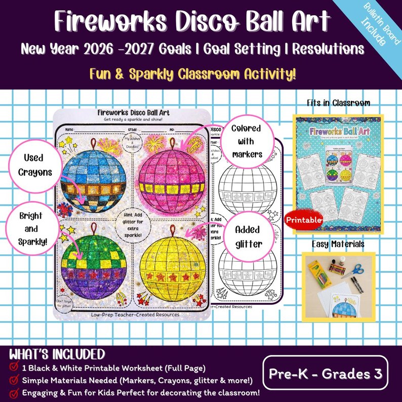 2026-2027 New Year Goals Disco Ball Craft – Classroom Bulletin Board ...