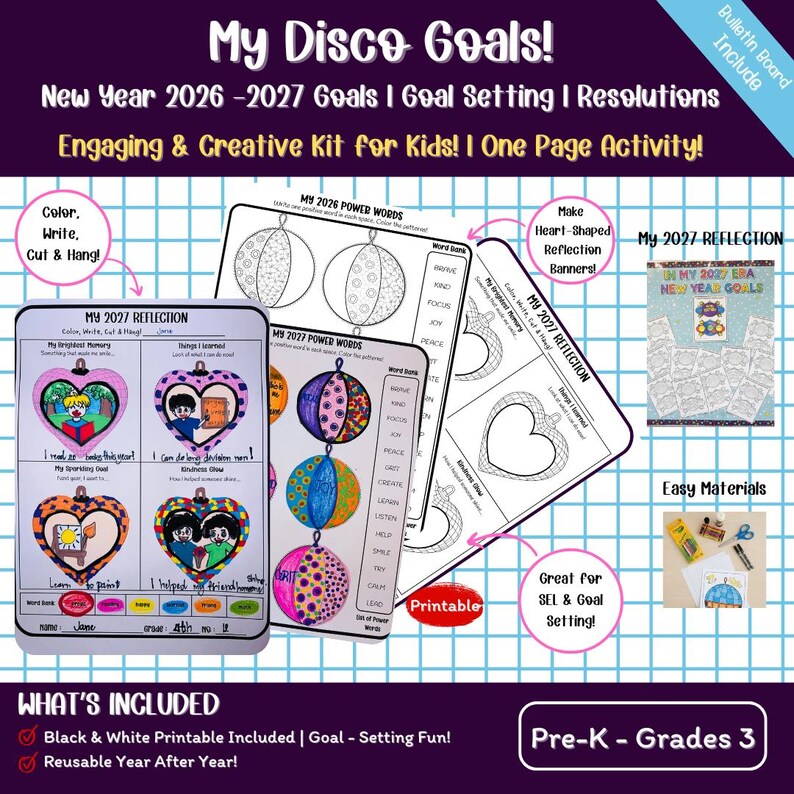 2026-2027 New Year Goals Disco Ball Craft – Classroom Bulletin Board ...