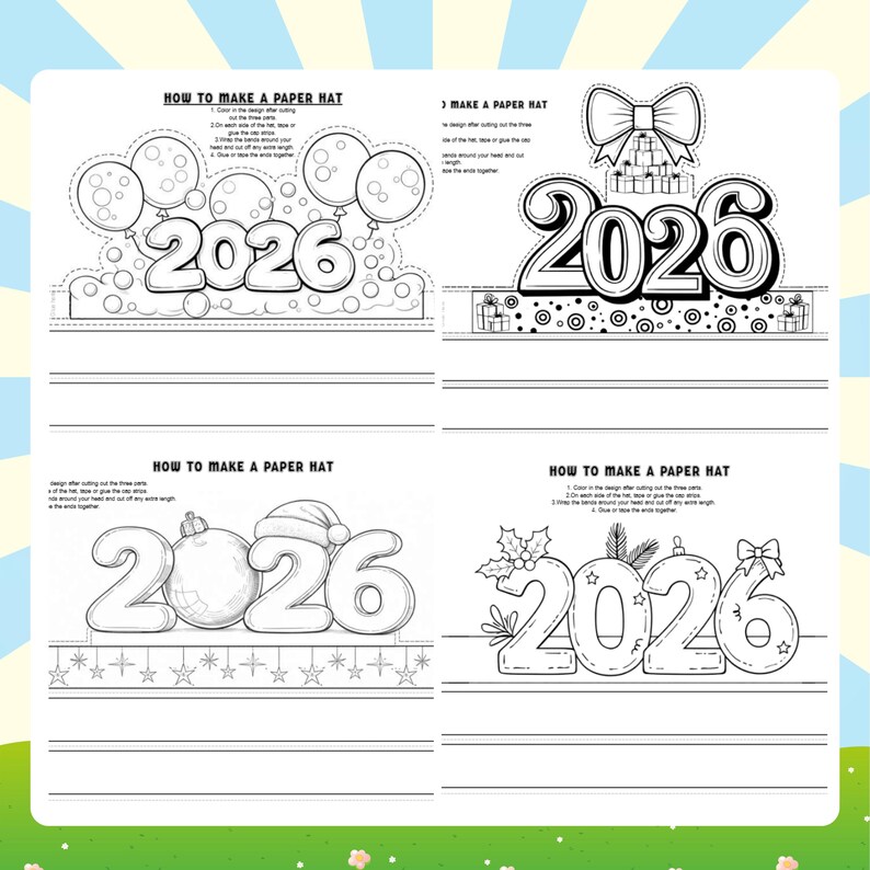 2026 New Year Crown Coloring Page | DIY Party Hat (PDF Pattern) - Etsy ...