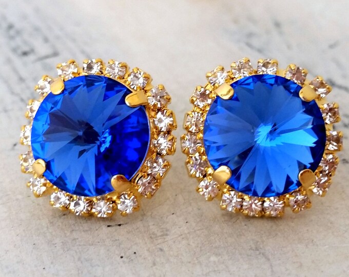 Sapphire Blue Stud Earrings Bridal Royal Blue European Crystal Cobalt ...
