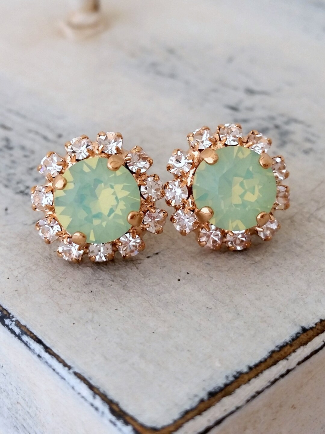 Mint Earrings,rose Gold Mint Studs,opal Earrings,mint Bridesmaid Gift ...