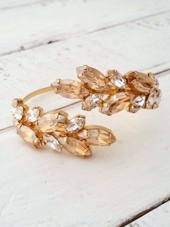 Crystal Bridal Braceletchampagne Crystal Cuff - Etsy