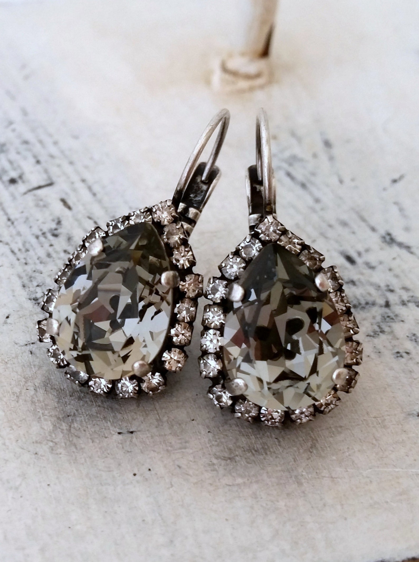 Gray Earrings Drop,smokey Gray Drop Earrings,crystal Crystal Earrings ...