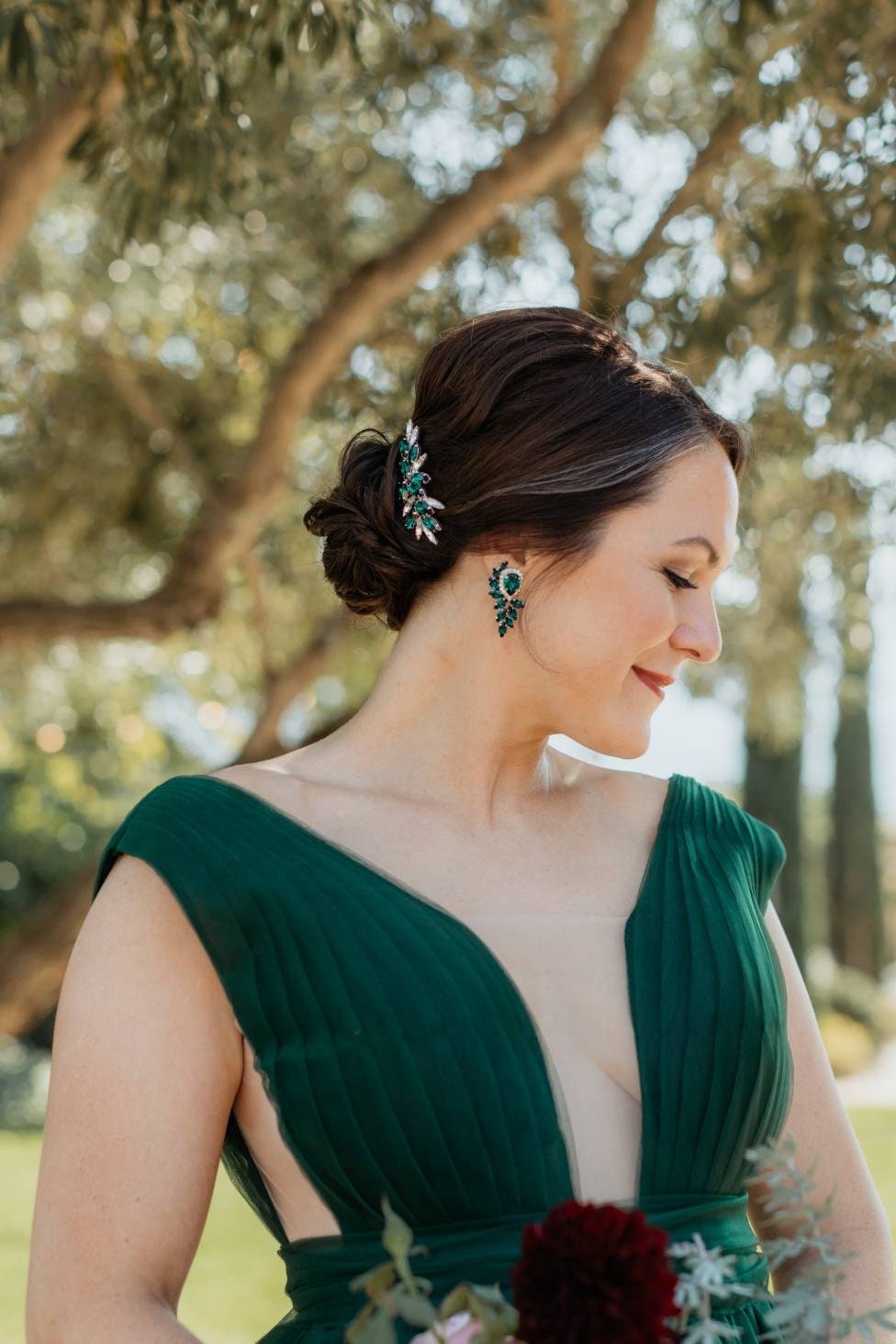 Earrings for dark green dress store