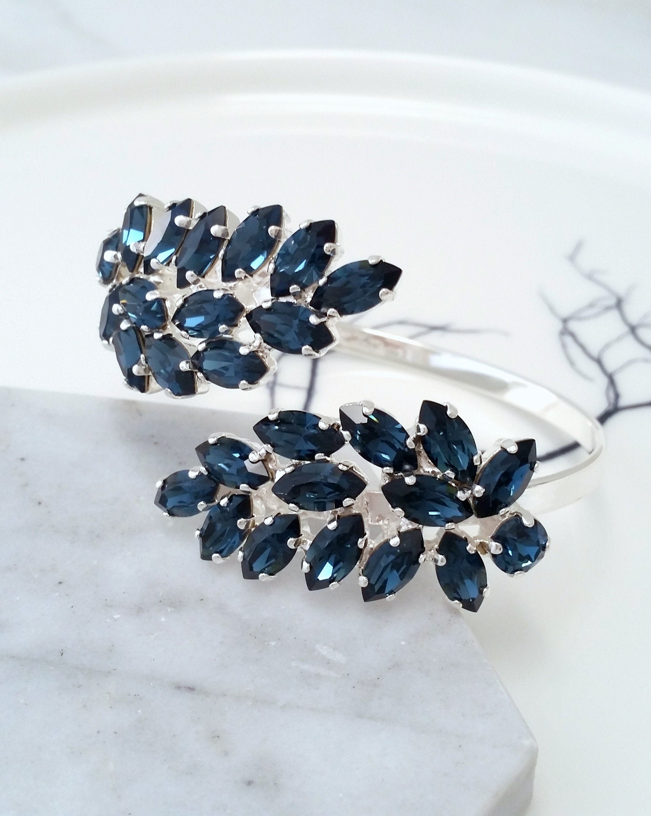Navy blue bridal braceletBlue bridal cuffBlue crystal cuff | Etsy
