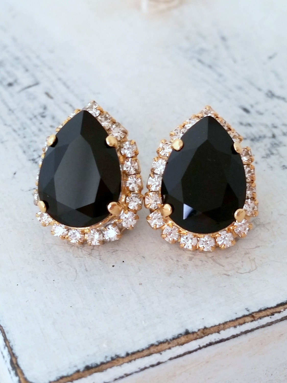Black Earringsblack Crystal Earringsteardrop Earringsblack - Etsy