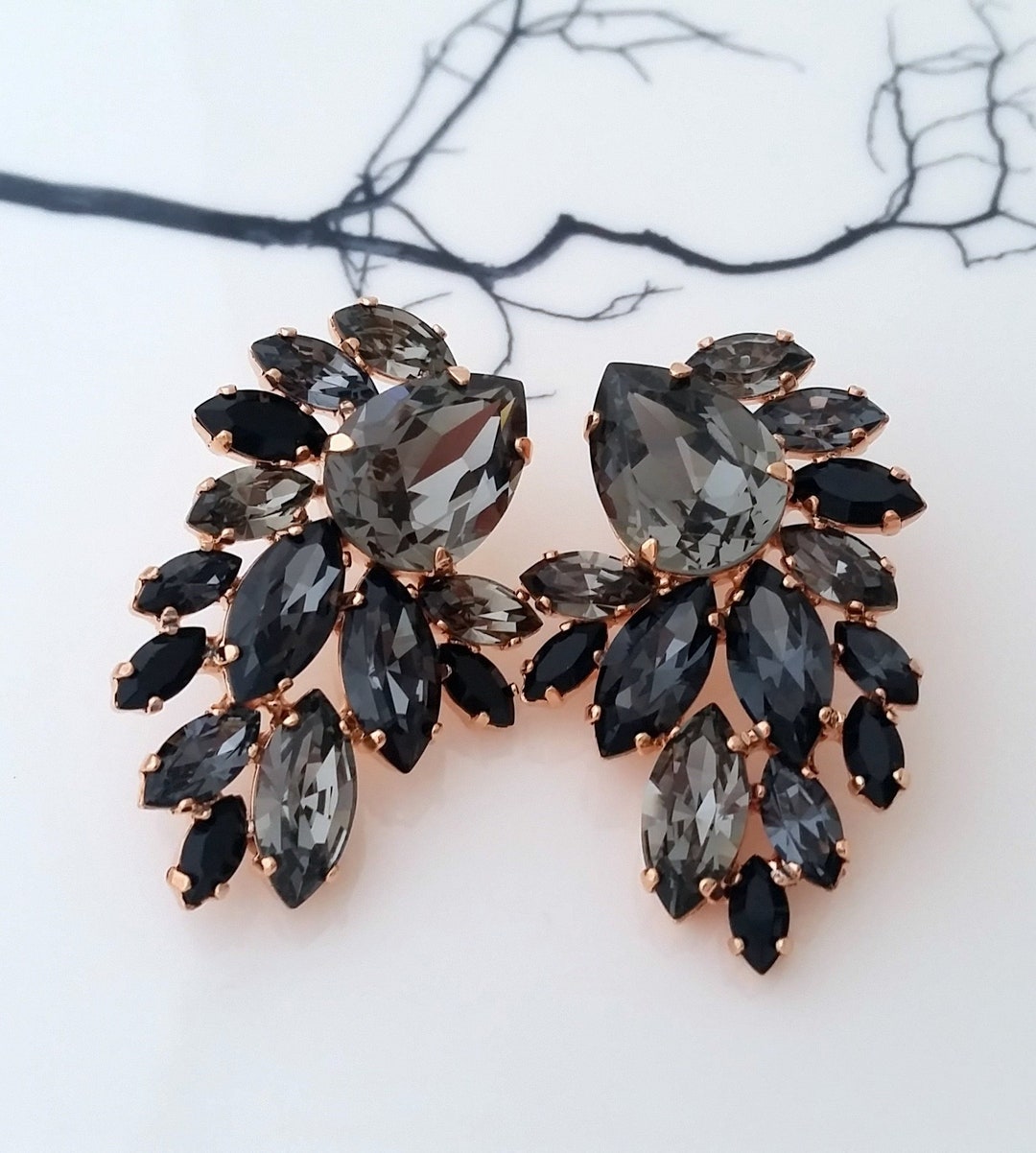 Gray Earrings,smokey Gray Earrings Bridal,gray Cluster Earring,grey ...