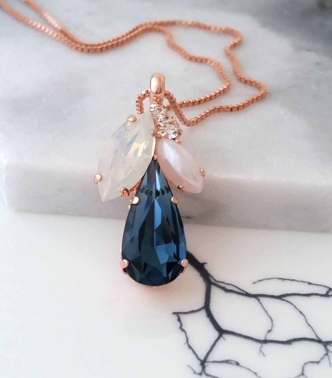 Navy Blue Necklace,bridal Necklace,navy Blue Pendant Necklace,dark Blue ...