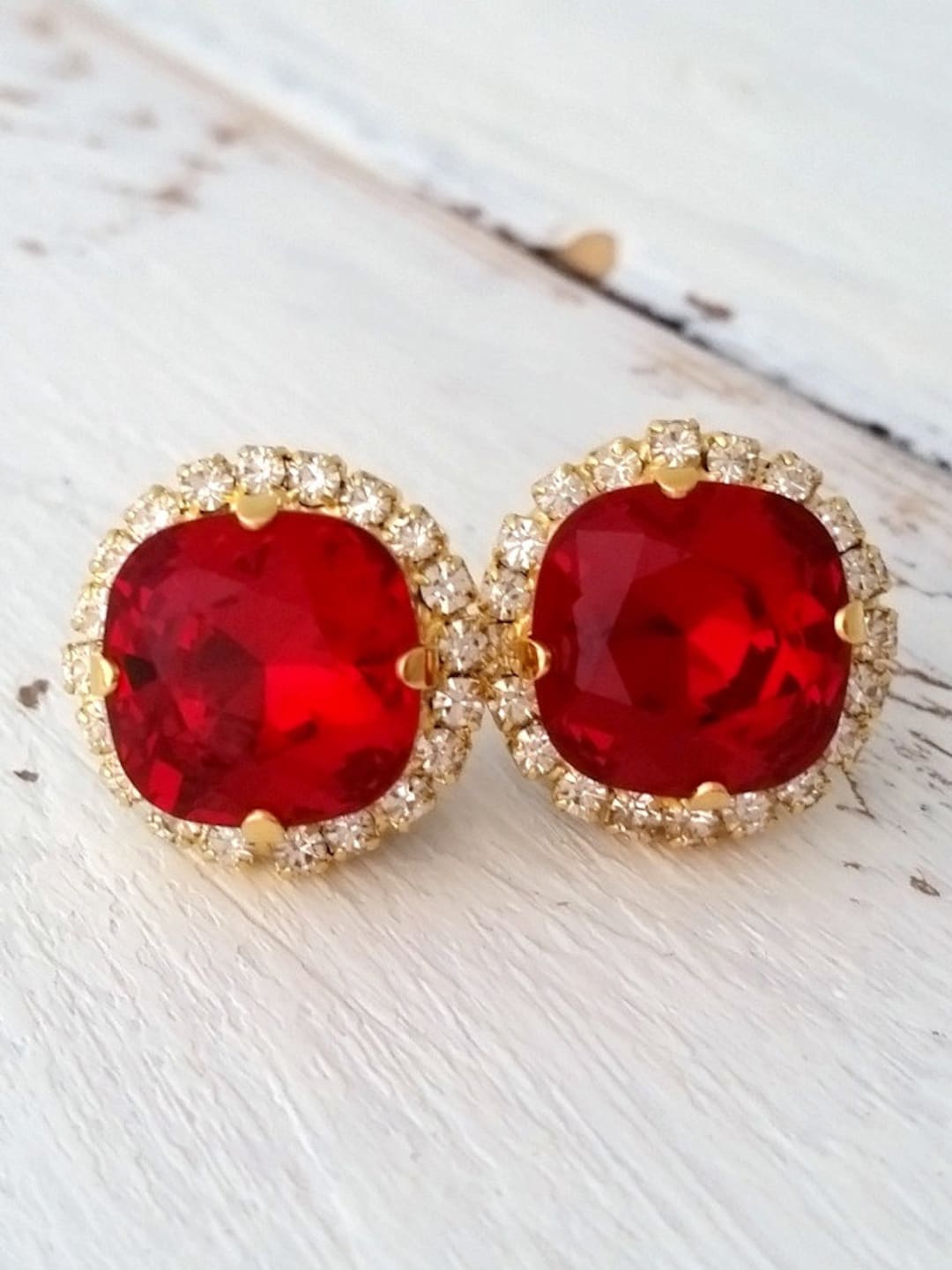 Red Earrings,red Stud Earrings,red Wedding,crystal Earrings,red ...