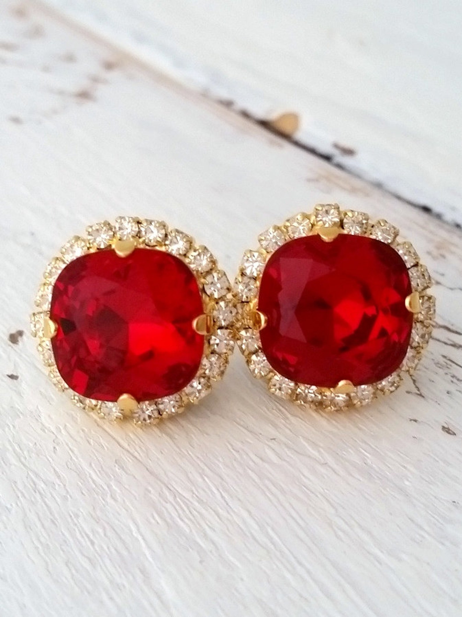 Red Earringsred Stud Earringsred Weddingcrystal - Etsy Israel