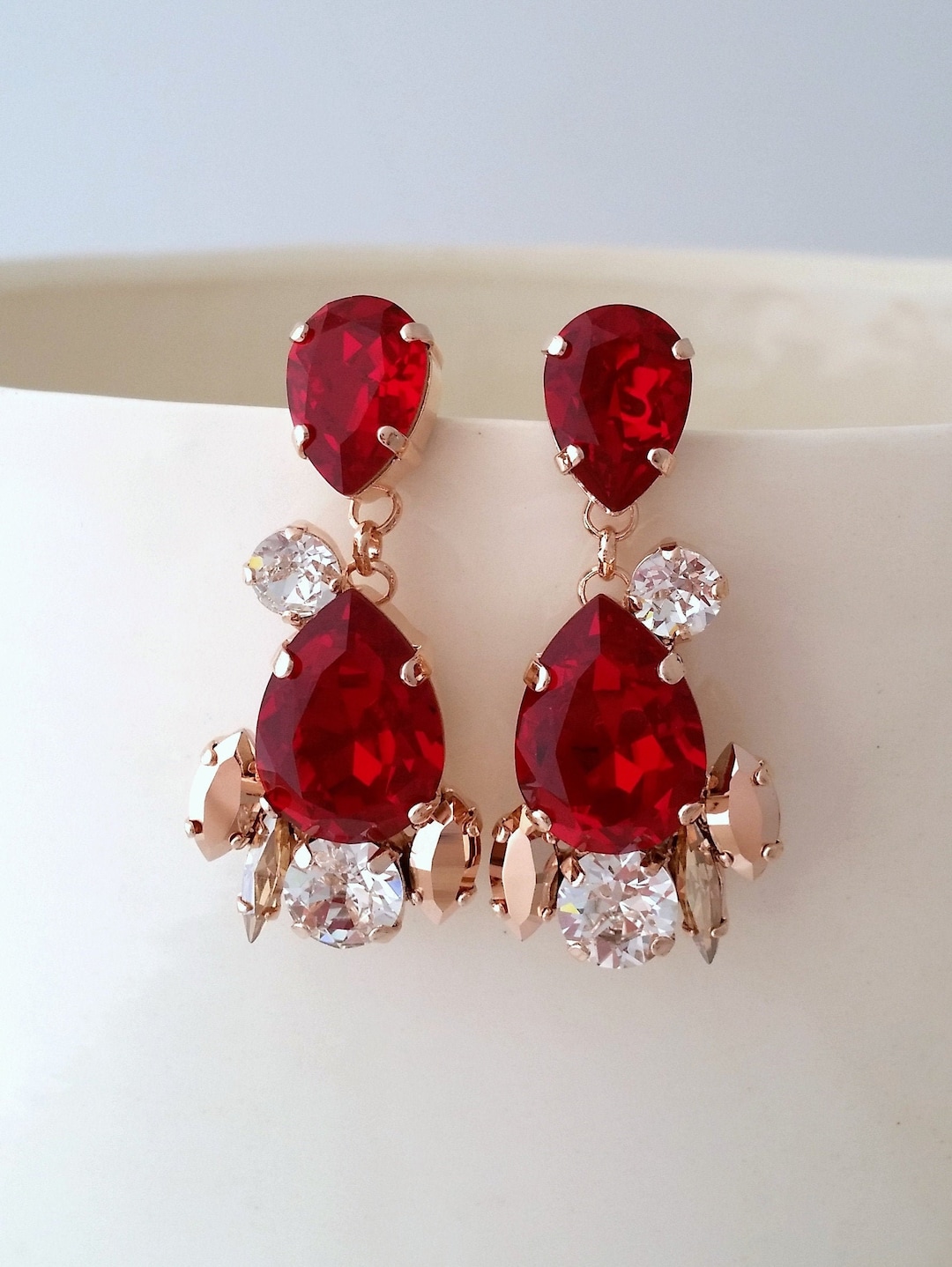 Red Earrings,bridal Earrings,red Ruby Earrings,long Chandelier Earrings ...