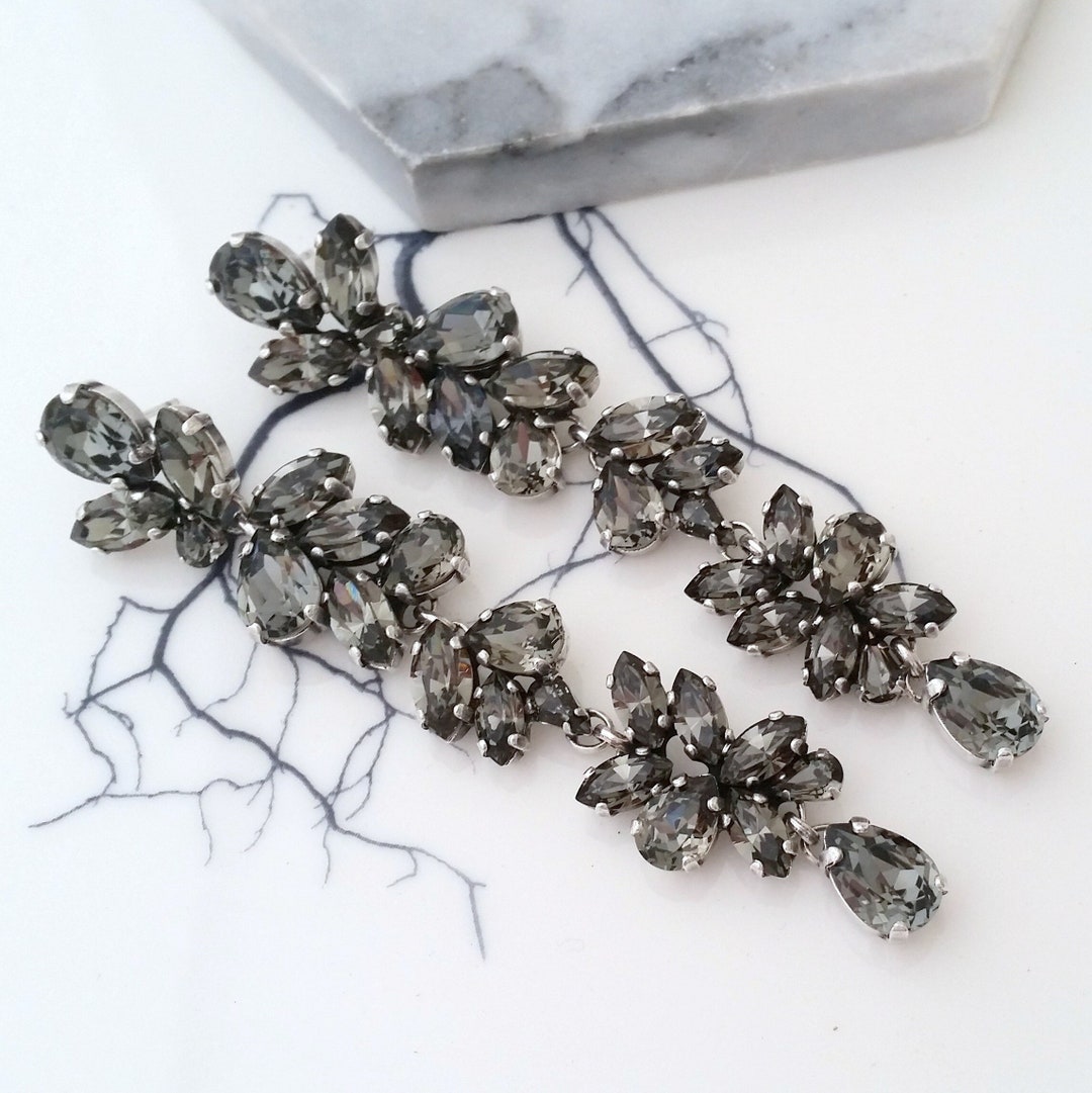 Long Bridal Earrings,gray Earrings,long Gray Drop Earrings,gray Bridal ...