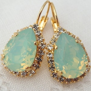 Mint Earrings,mint Drop Earrings,mint Bridal Earrings,mint Crystal ...