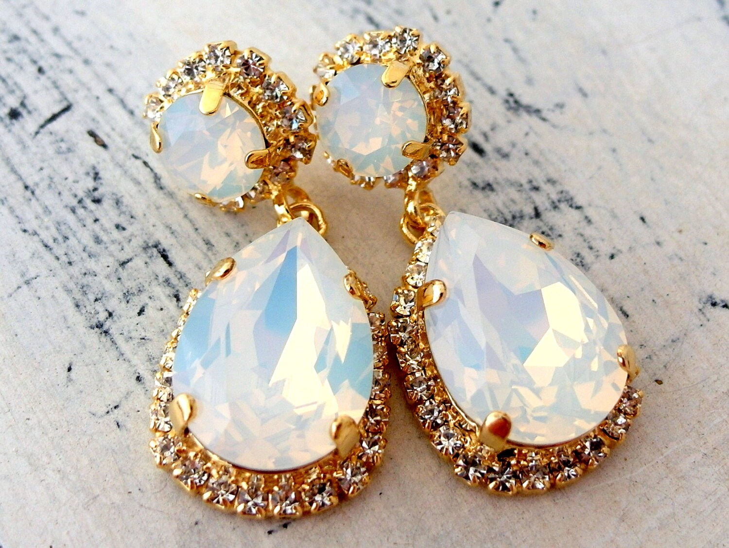 Bridal Earrings,white Opal Earrings,white Opal Chandelier Earrings,opal ...